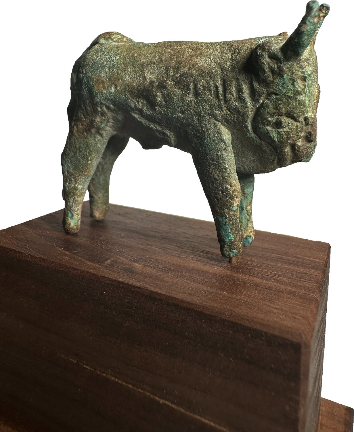 Rare: Roman small bronze work of a bull on a pedestal 1st-3rd cent ...