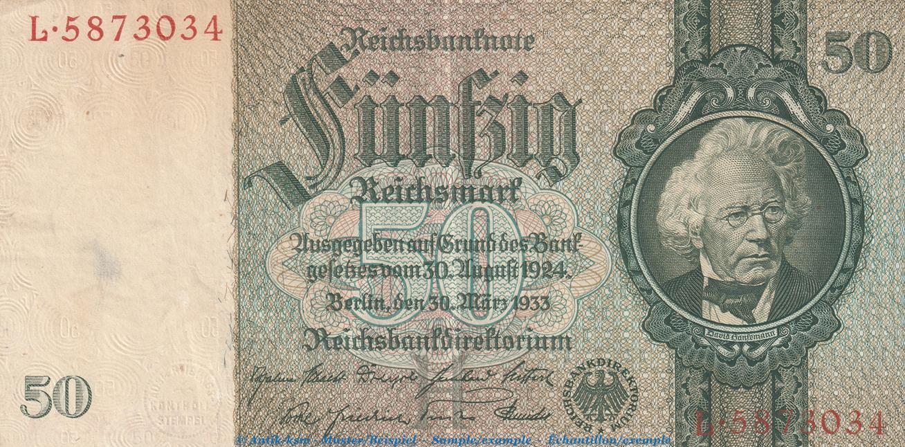 Großdeutsches Reich 1933 - 1945 50 Mark Schein, -H- a bis p ...