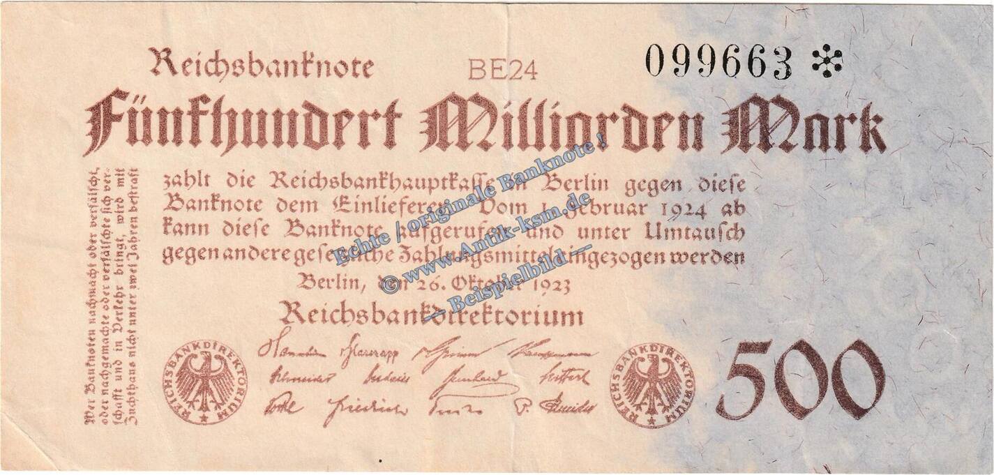 Weimarer Republik - Inflation 500 Mia. Mk. Banknote, 500 Milliarden ...