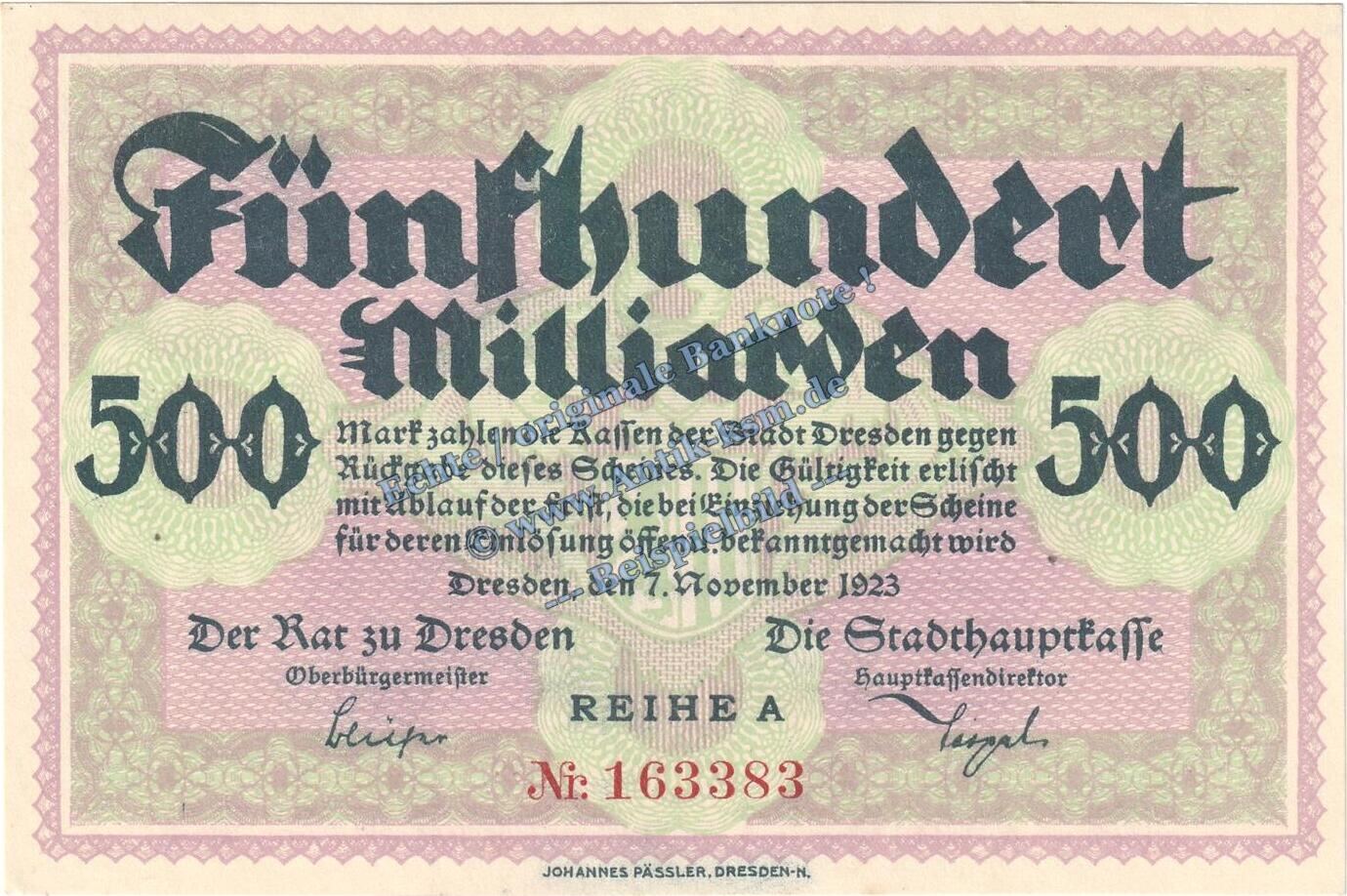Inflation De 500 Mia. Mk. Dresden, Banknote 500 Milliarden Mark Schein ...