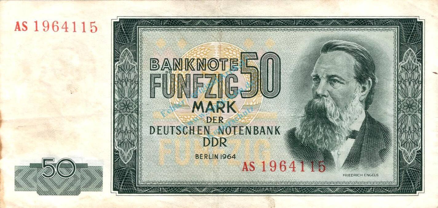 DDR Notenbank 50 Mk. Banknote, 50 Mark Schein in gbr. DDR-19.a, Ros.357 ...