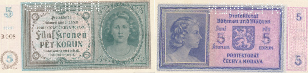 Drittes Reich, Böhmen und Mähren, 5 Kronen (1940) Ro.559b, mit ...