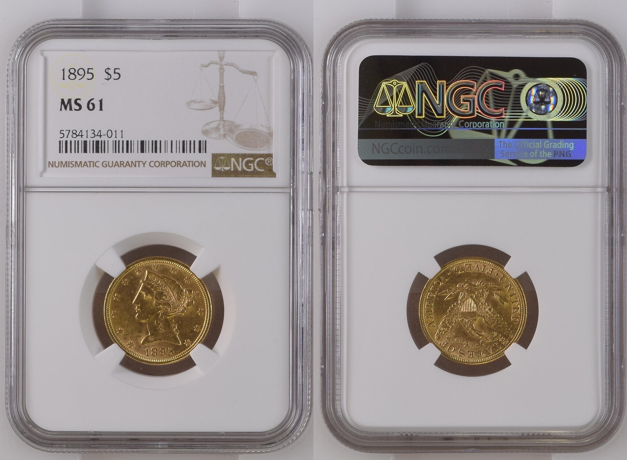 USA $5 HALF EAGLE 1895 NGC MS 61 | MA-Shops