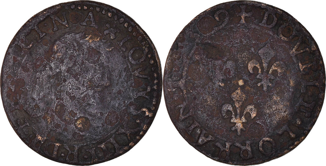 France Double Lorrain 1639 Stenay Monnaie, Louis XIII, Stenay, Cuivre ...