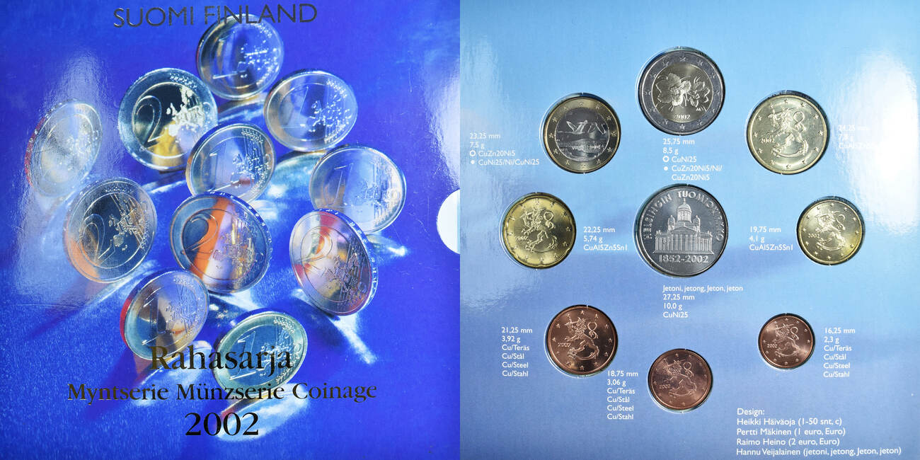 Finlande 1 Cent to 2 Euro 2002 Mint of Finland euro set - Helsinki ...