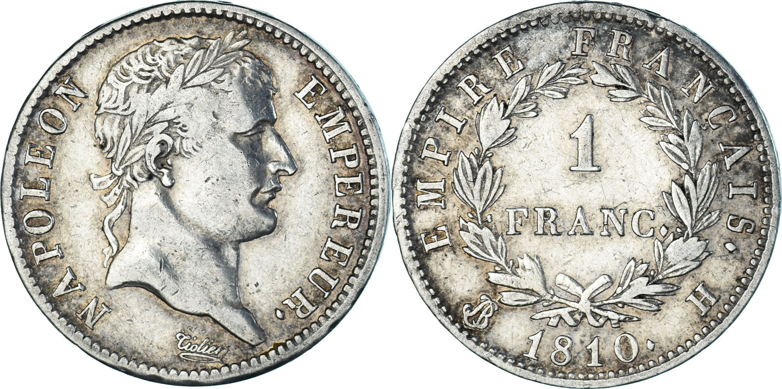 France Franc 1810 H Monnaie, Napoléon I, La Rochelle, Argent, KM:692.6 ...