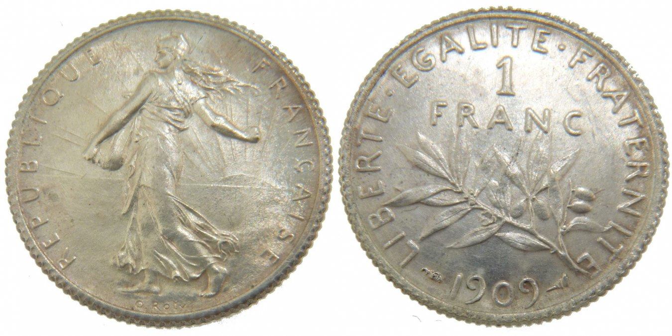 France Franc 1909 Monnaie, Semeuse, Argent, Gadoury:467 SUP+ | MA-Shops