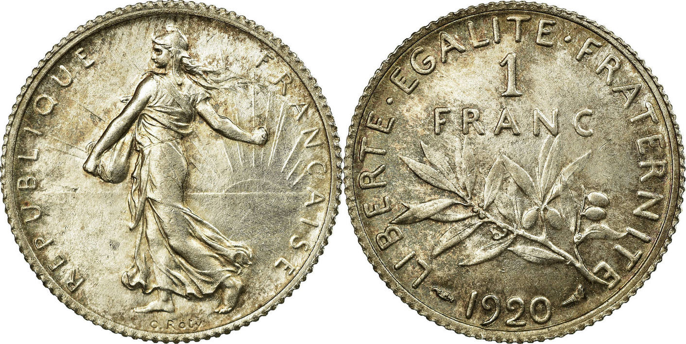 France Franc 1920 Paris Monnaie, Semeuse, Paris, Argent, Gadoury:467, KM:844.1 FDC | MA-Shops