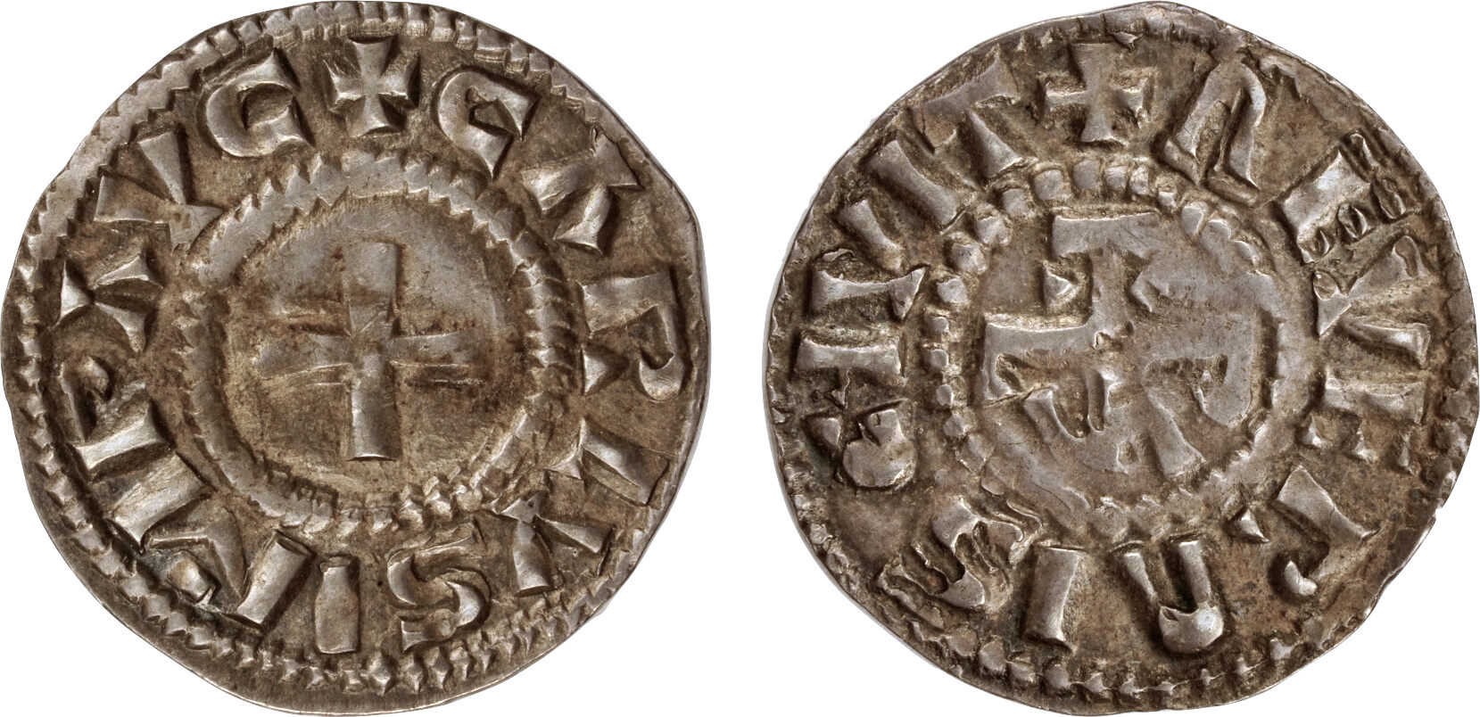 France CHARLES II le Chauve Denier immobilisé de Nevers. Superbe ...