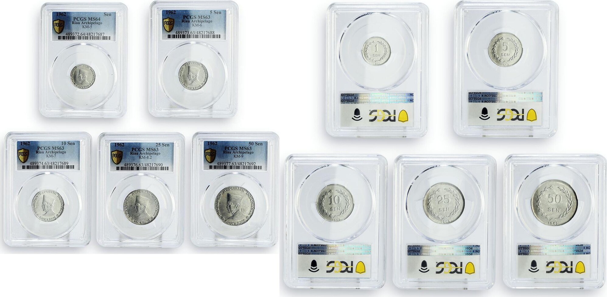 50 sen Indonesia Riau Archipelago set of 5 coins Sukarno MS63 - MS64 PCGS Al coins 1962 SPL | MA ...
