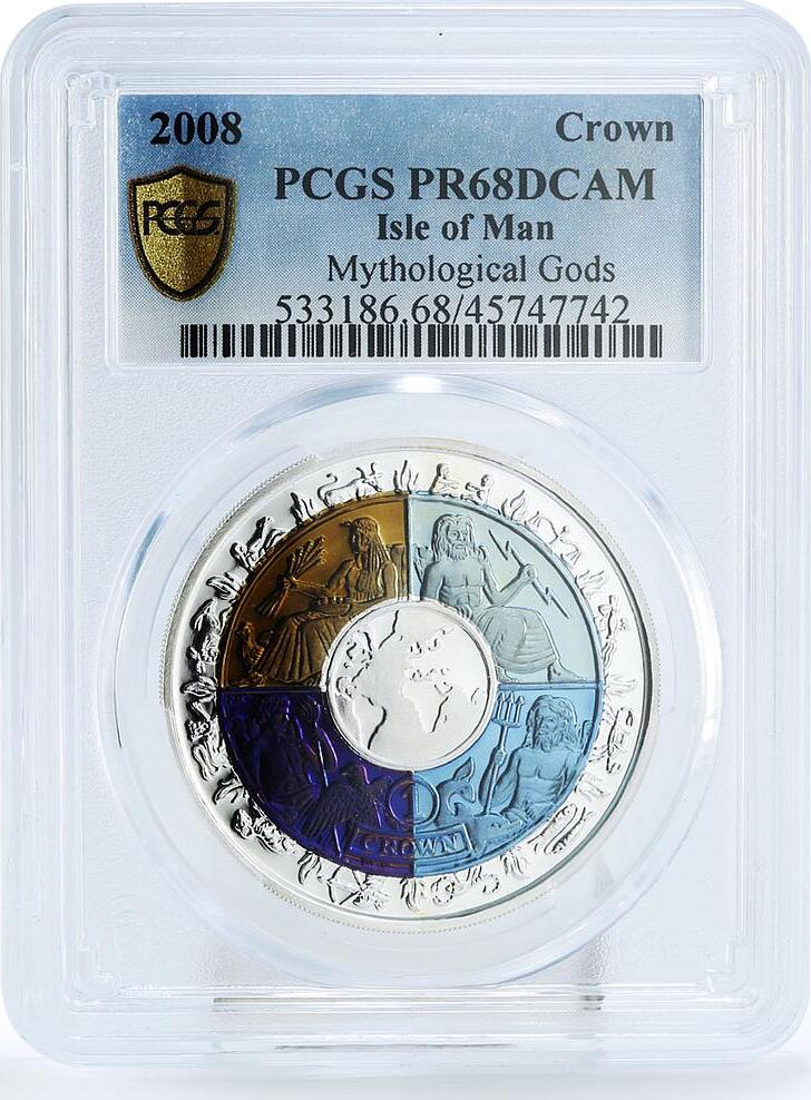 Isle of Man 1 crown Year of Earth Mythological Gods PR68 PCGS bimetal ...