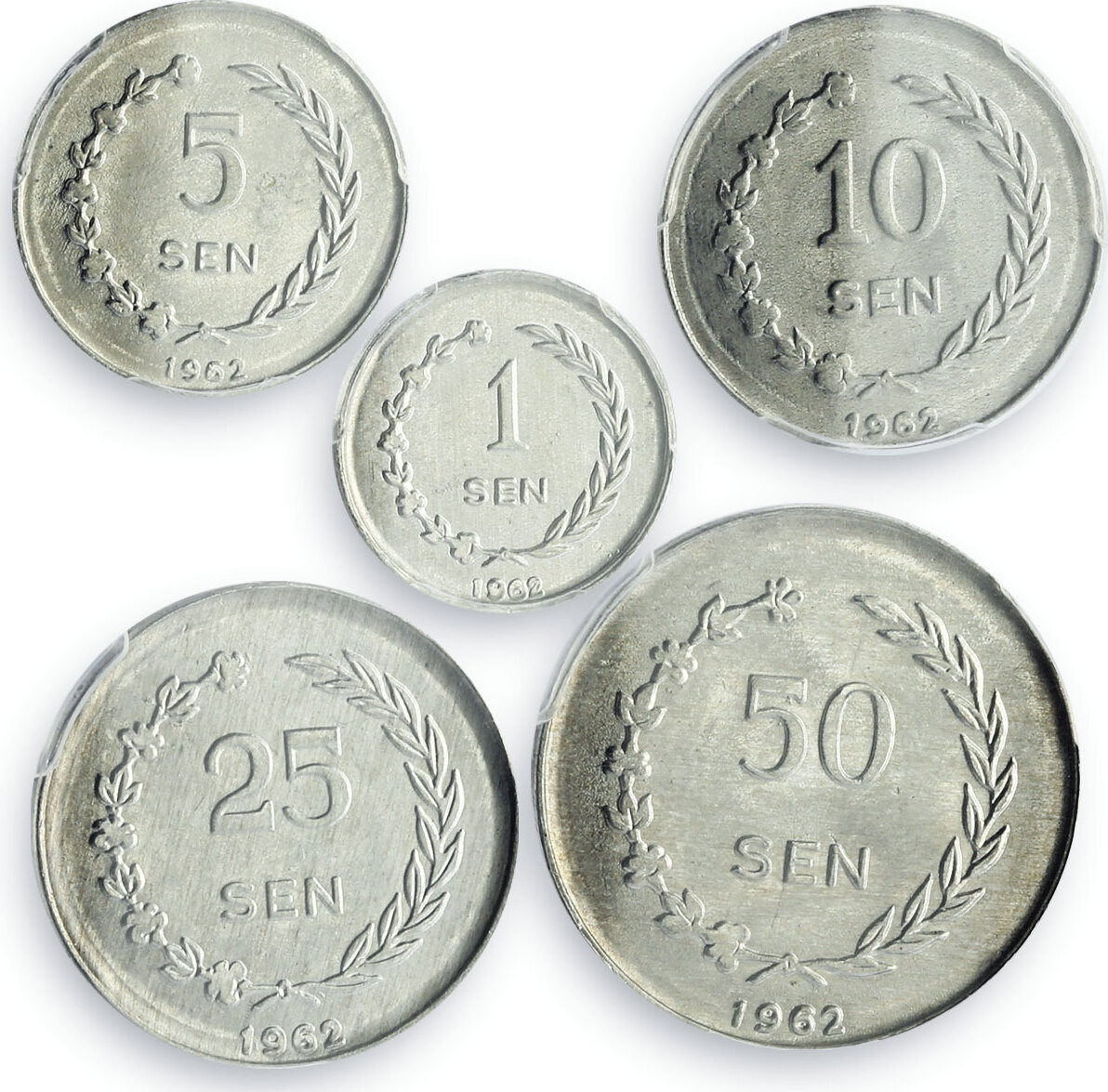 50 sen Indonesia Riau Archipelago set of 5 coins Sukarno MS63 - MS64 PCGS Al coins 1962 SPL | MA ...