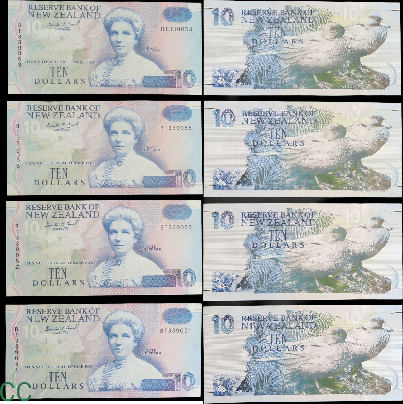 New Zealand Ten Dollars 1993-98 Kate Sheppard 85gsm Paper notes aUNC ...