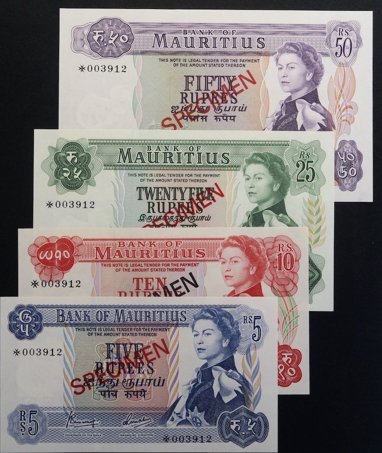 Mauritius Banknote set 1967 SPECIMEN Overprints SPL | MA-Shops
