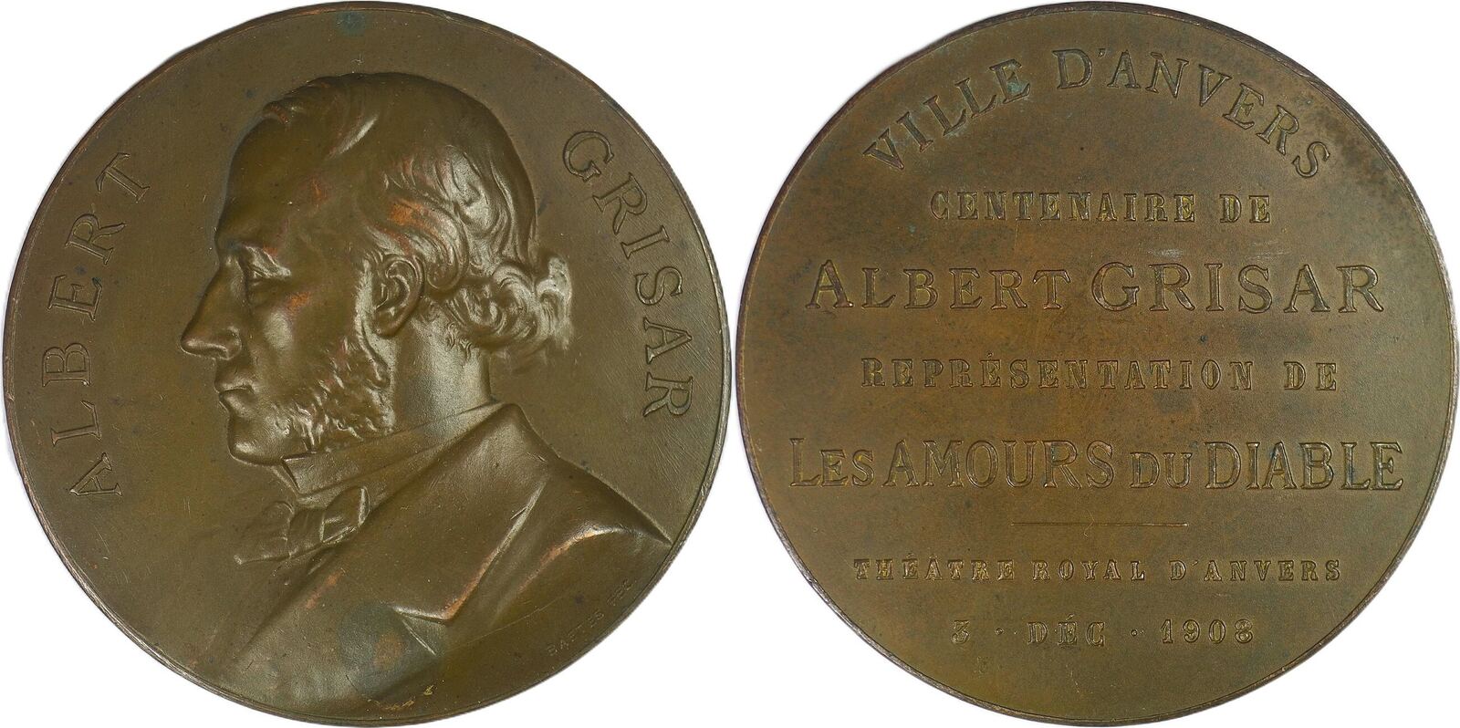 Belgium Historical Medal 1908 Albert Grisar – Représentation de Les ...