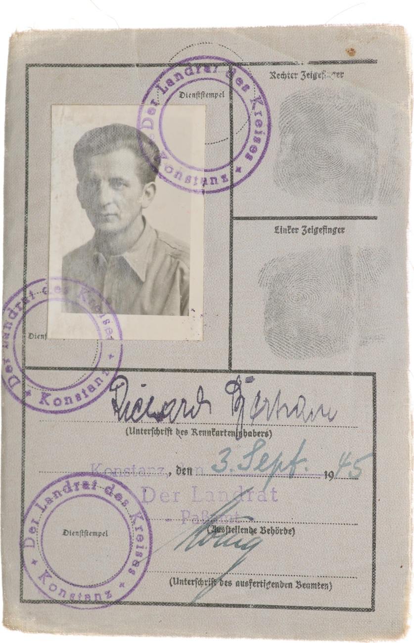 3.9.1945 3. Reich / BRD, Kennkarte Richard Bertram Lichtbild und ...