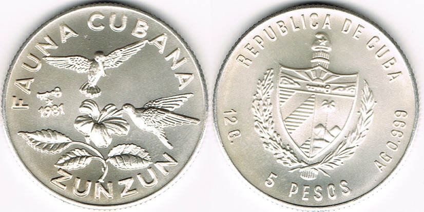 Kuba Cuba 1981, 5 Pesos, "Cuban Fauna - Zunzun", FDC | MA-Shops