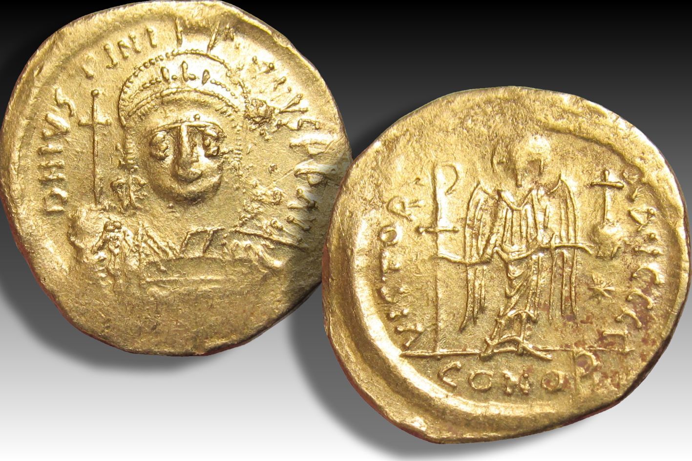BYZANTINE EMPIRE AV gold solidus circa 538-545 A.D. Justinian I ...