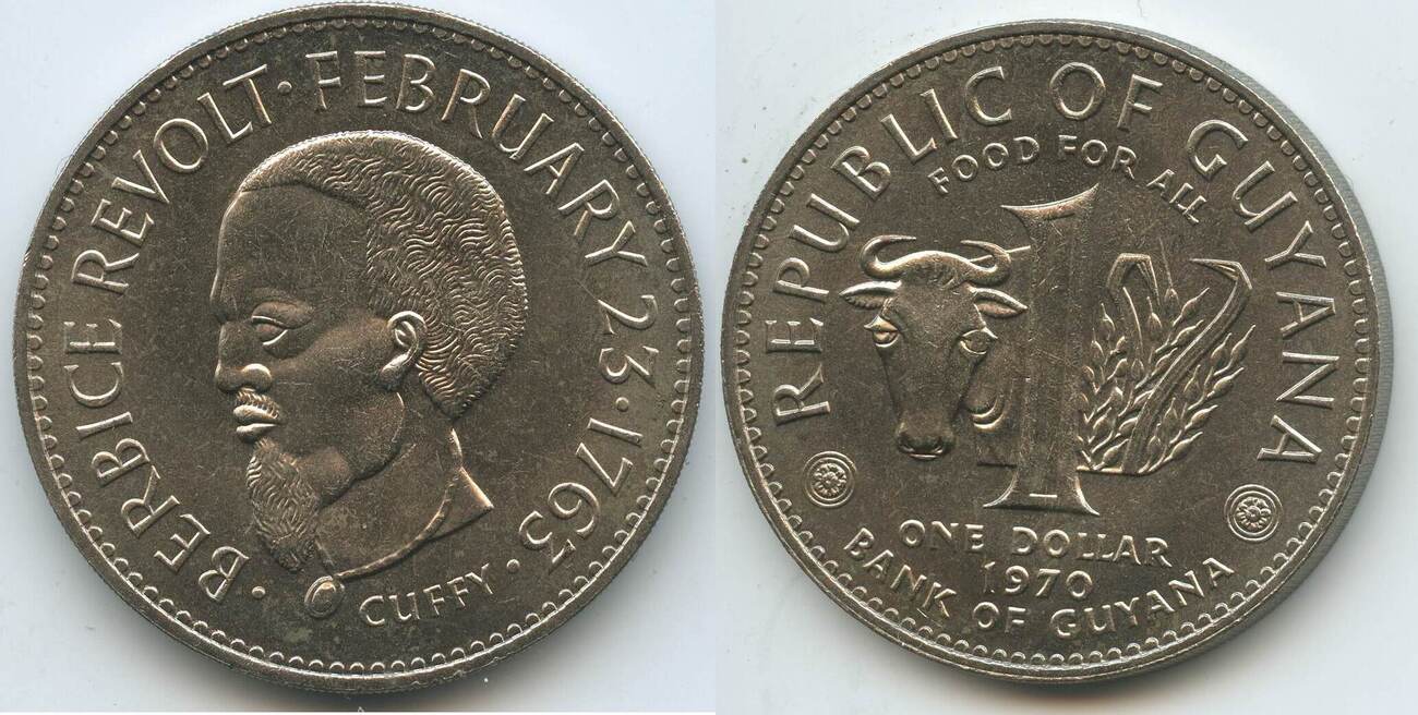 Guyana One Dollar 1970 GS972 - Cuffy Berbice Revolt February 1763 SPL ...