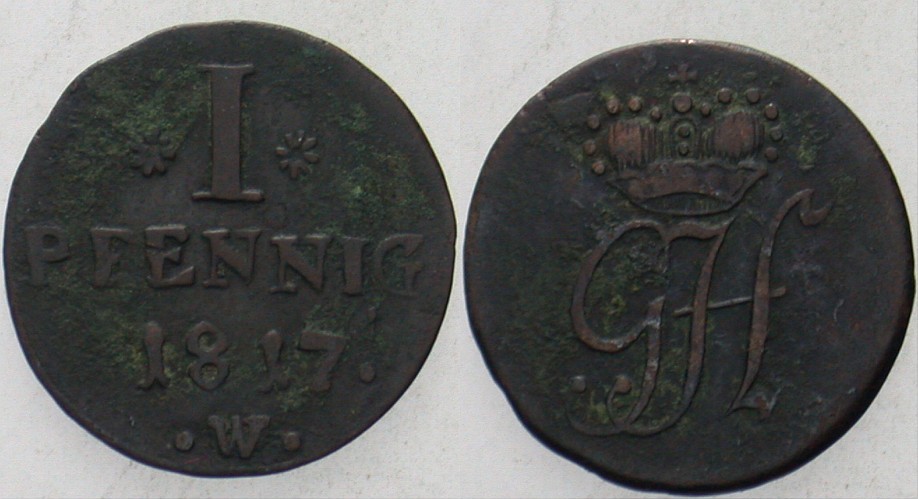 Waldeck 1 Pfennig 1817 Georg Heinrich 1813-1845. Belag, TTB | MA-Shops
