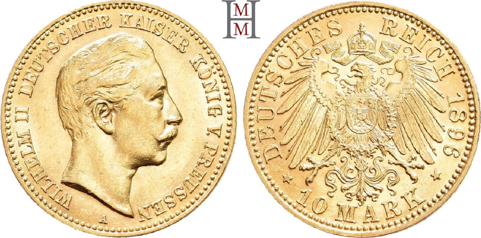 REICHSGOLDMÜNZEN 10 Mark 1896 A PREUSSEN Wilhelm II., 1888-1918. SPL ...