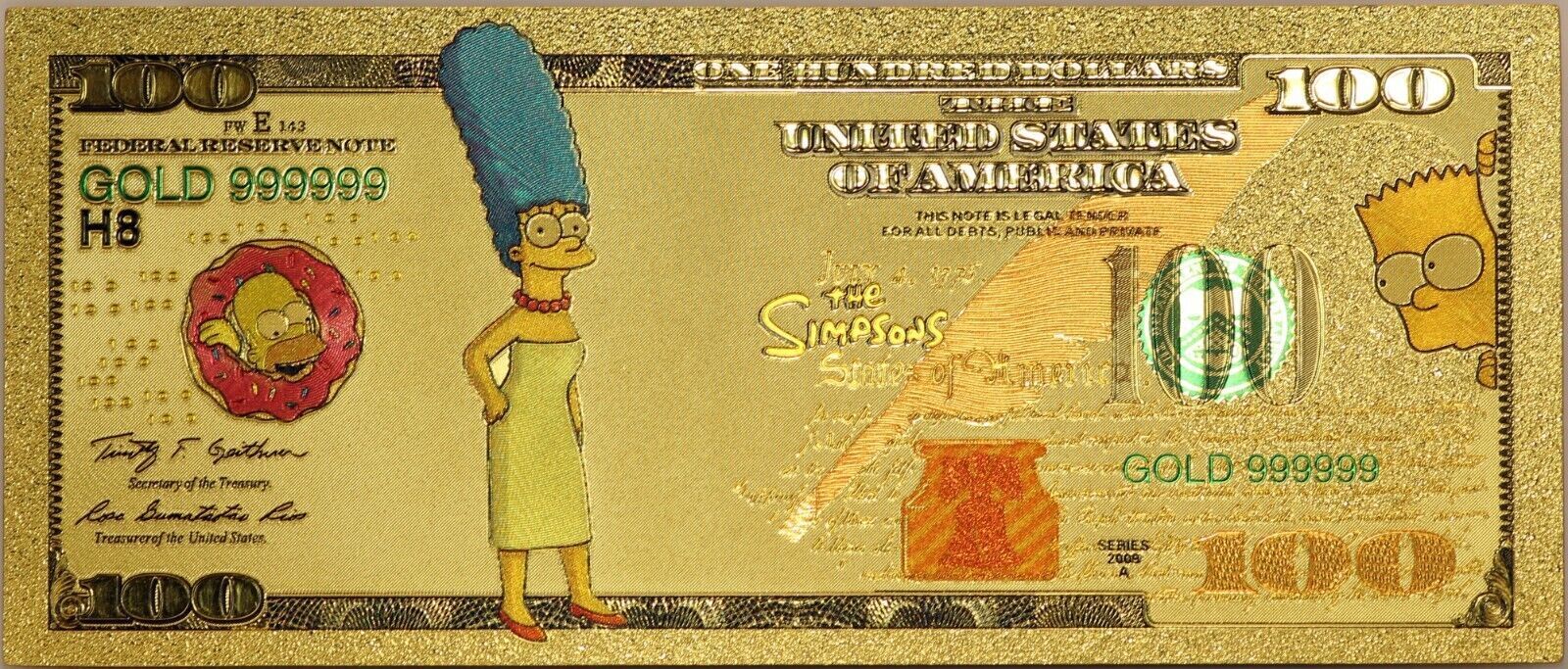 USA Banknoten $100 Marge Simpson The Simpsons Novelty 24K Gold Foil ...