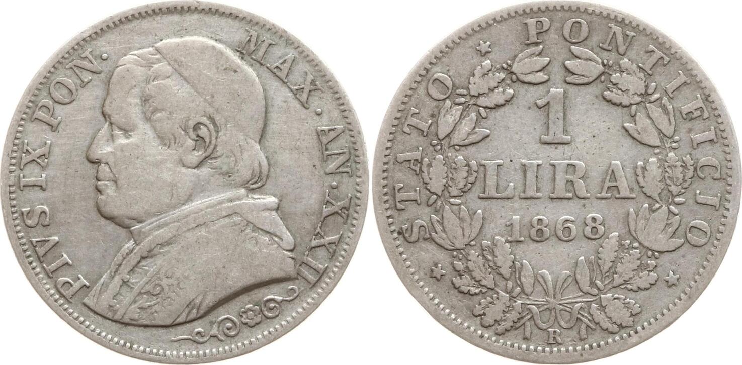 Vatikan 1 Lira 1868 R, An XXII Pius IX., 1846 - 1878 TTB | MA-Shops