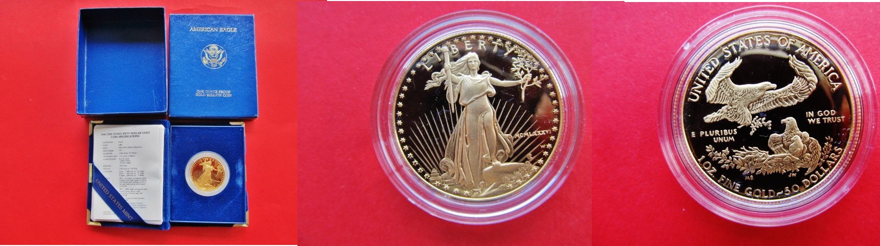 USA 50 Dollars 1986 W One Ounce Proof American Eagle Gold coin 1986 ...