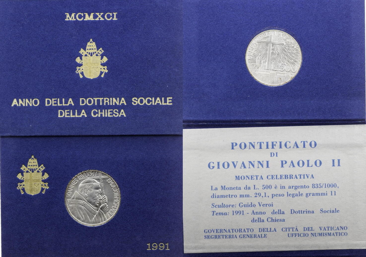 Vatikan 500 Lire 1991 R Johannes Paul II. - Soziallehre FDC im orig. Folder | MA-Shops