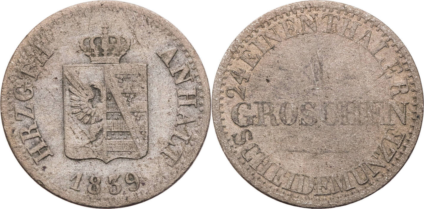Anhalt, Herzogtum 1 Groschen 1839 Alexander Karl (1834-1863) -Kursmünze ...