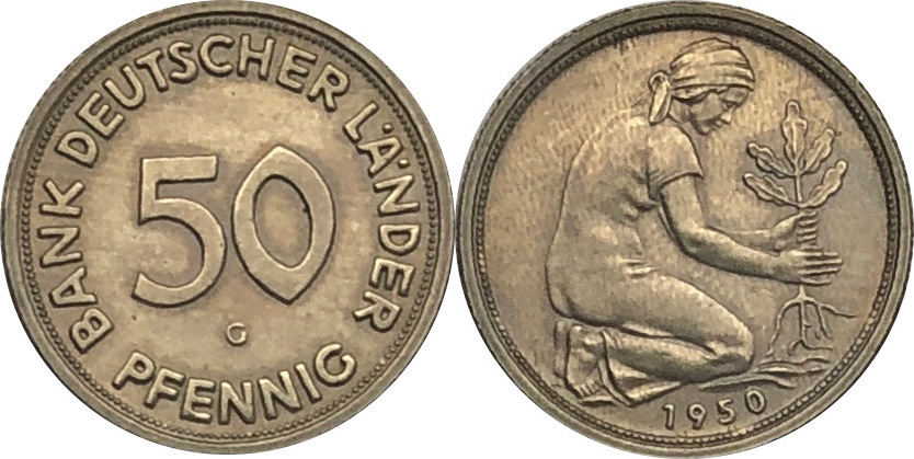 Bundesrepublik Deutschland 50 Pfennig 1950 G Bank Deutscher Länder FDC ...