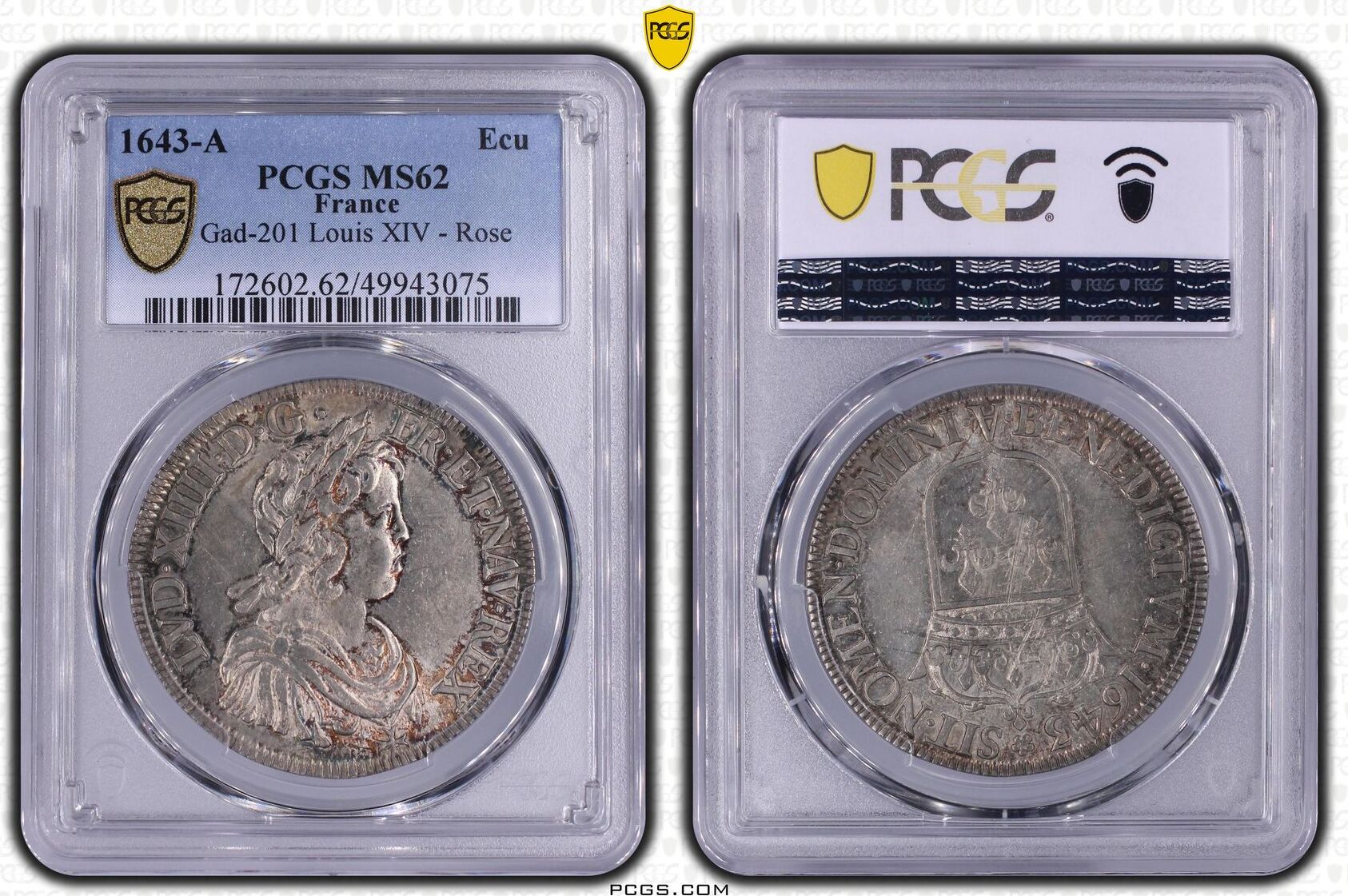 France 1643 Louis XIV Ecu à la mèche courte Paris PCGS MS62 Splendide ...