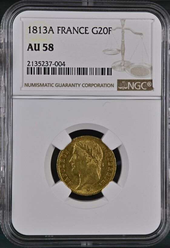 France 20 Francs 1813 Napoléon Empereur or Paris Superbe NGC AU58 rare Qualité | MA-Shops