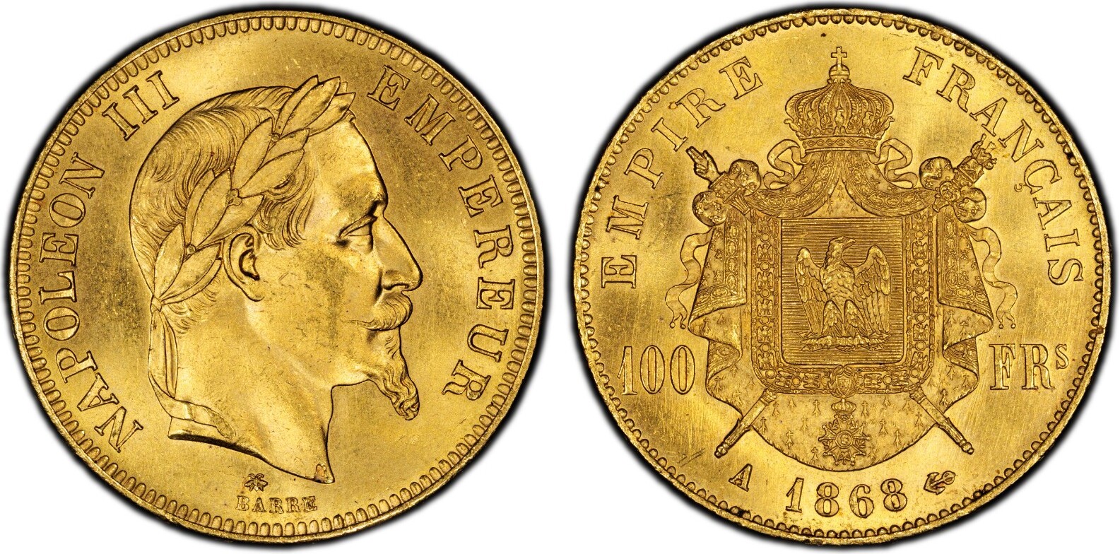 France 100 Francs 1868 Napoléon III or Paris PCGS MS64 Fleur de coin ...