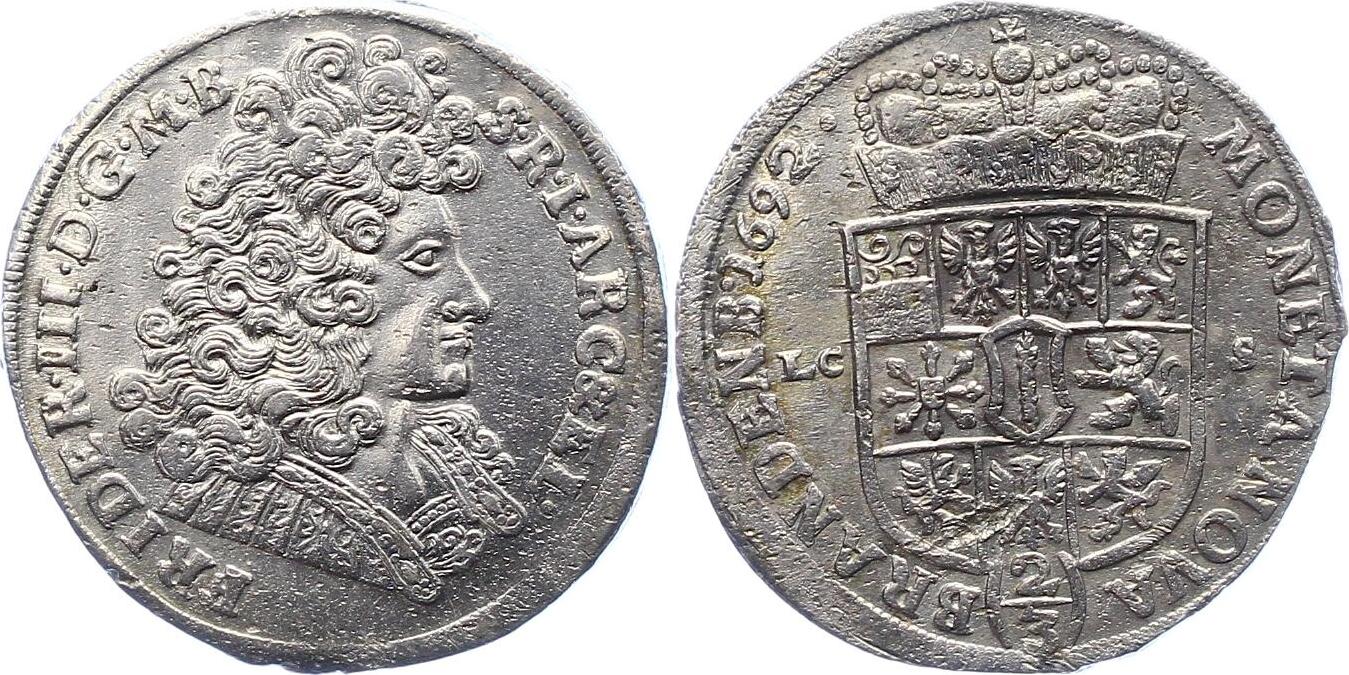 Brandenburg-Preußen 2/3 Taler 1692 Friedrich III. 1688-1701. Etwas ...