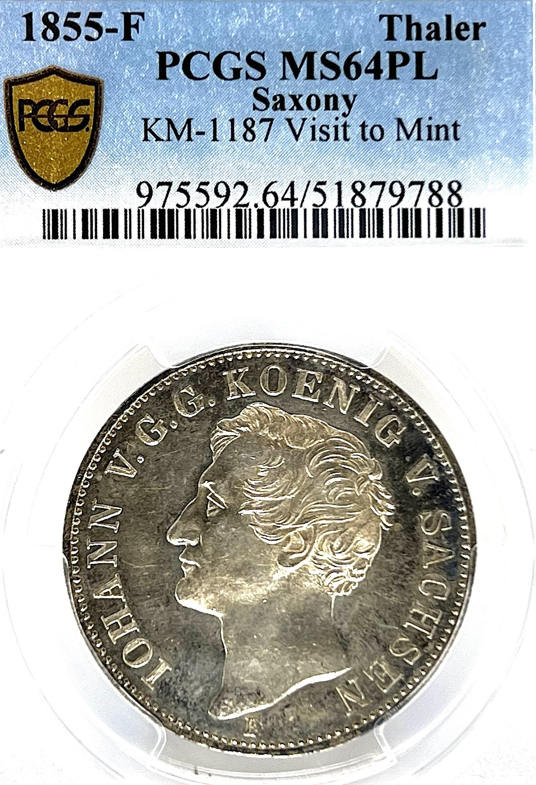 German State Saxony 1855F Taler Coin Thaler MINT VISIT PCGS MS64PL STG ...