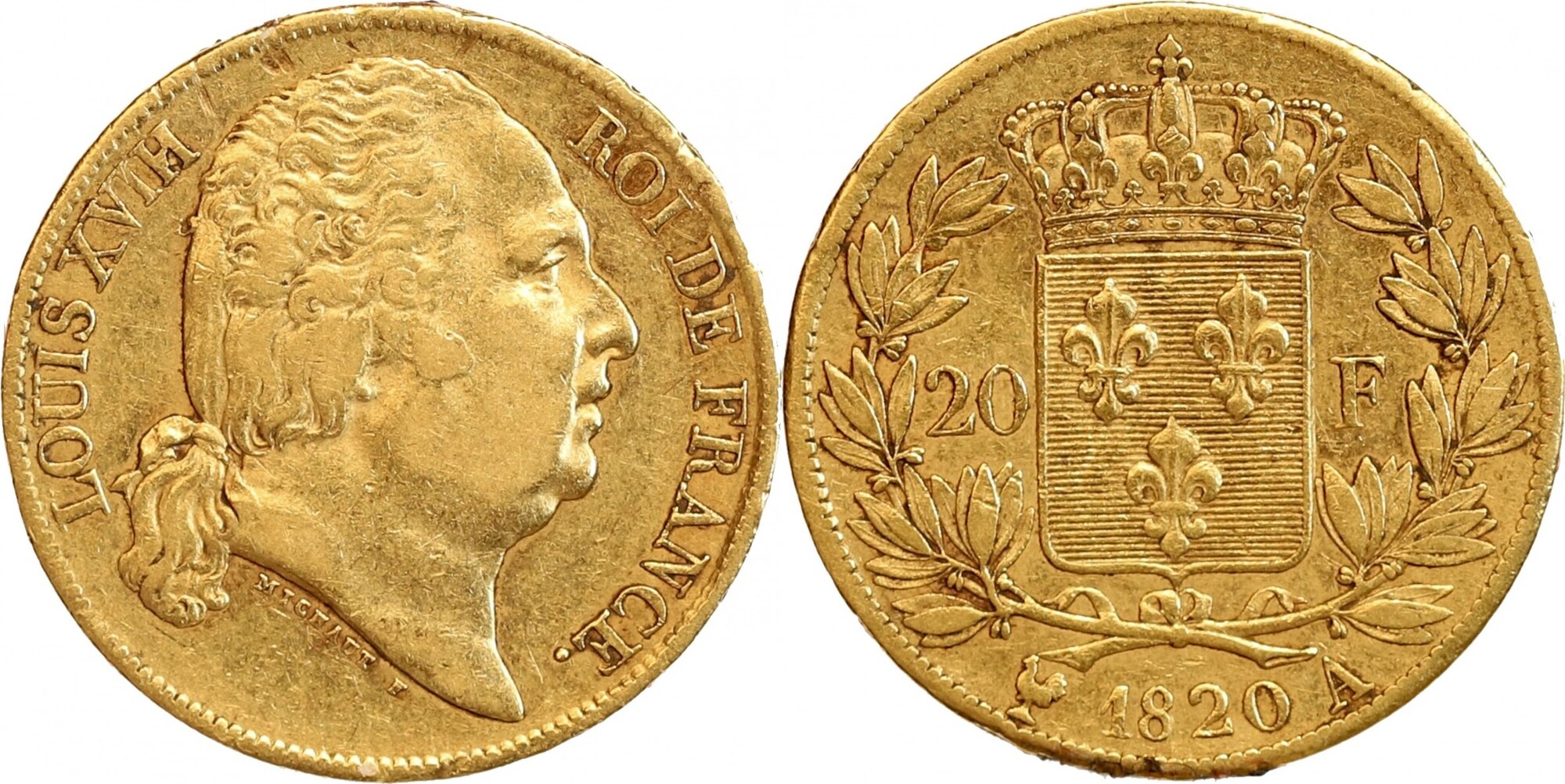 France 1820 20 Francs Louis XVIII Buste Nu TB+ / TTB | MA-Shops