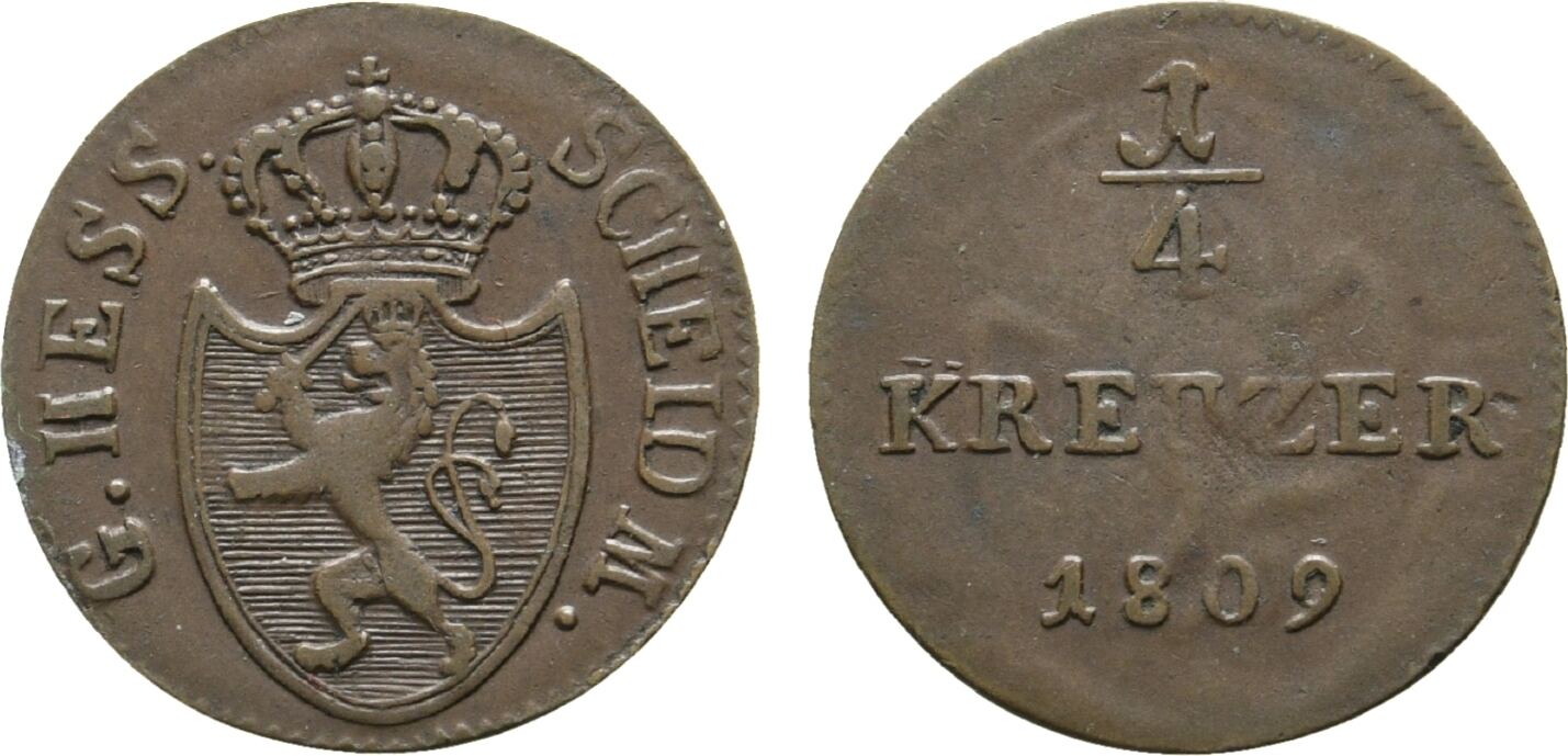 Hessen Darmstadt Cu 1 4 Kreuzer 1809 Ludwig I 1806 1830 TTB MA Shops