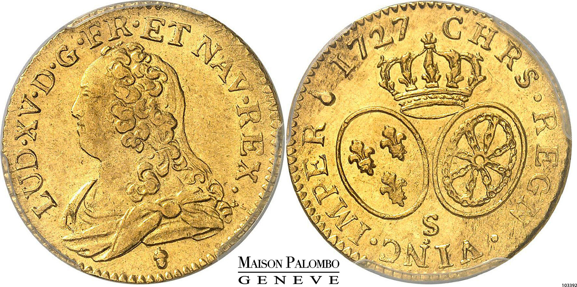 1727-S FRANCE - LOUIS XV - LOUIS D'OR AUX LUNETTES - 1727 S REIMS PCGS ...