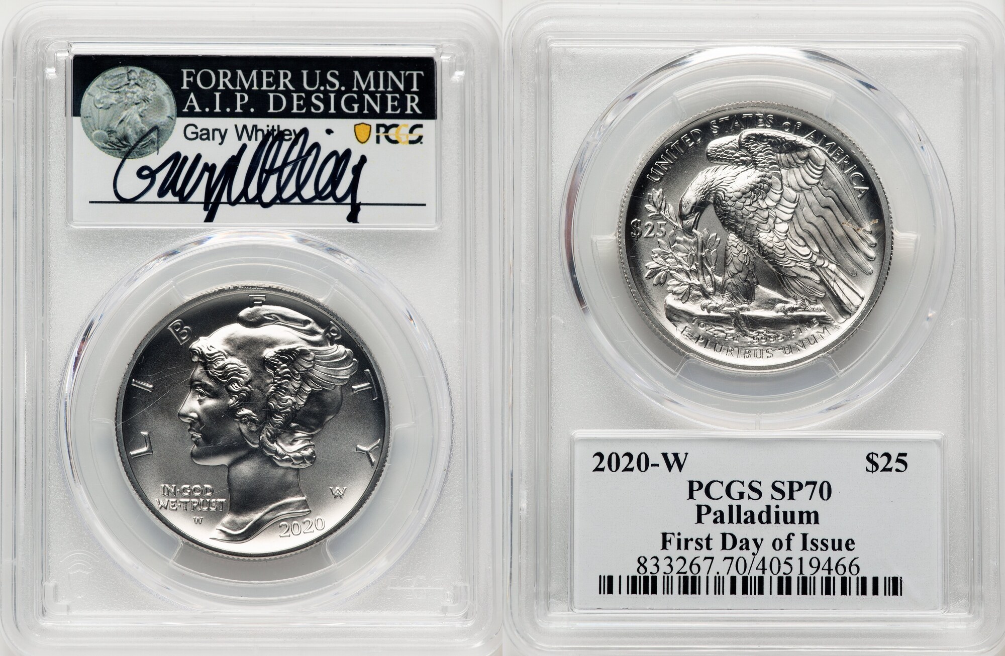 World Coins and Other 2020-W Palladium Eagle 1 oz Burnished FDI Gary Whitley PCGS MS70 | MA-Shops