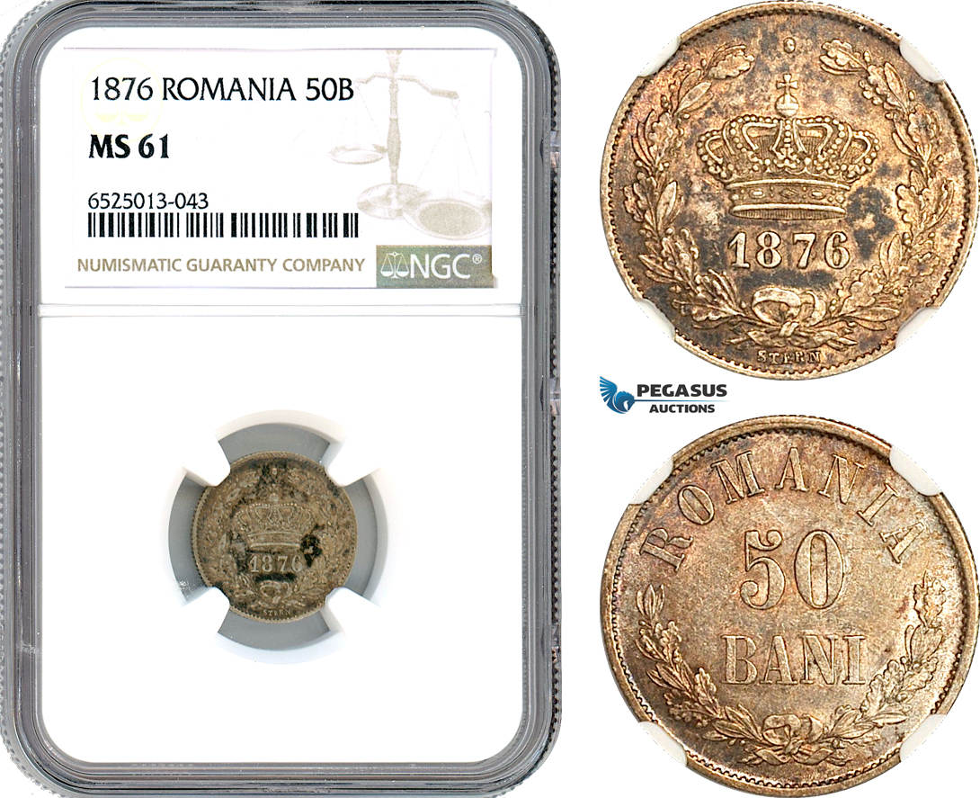 Romania 50 Bani 1876 NGC MS61 | MA-Shops