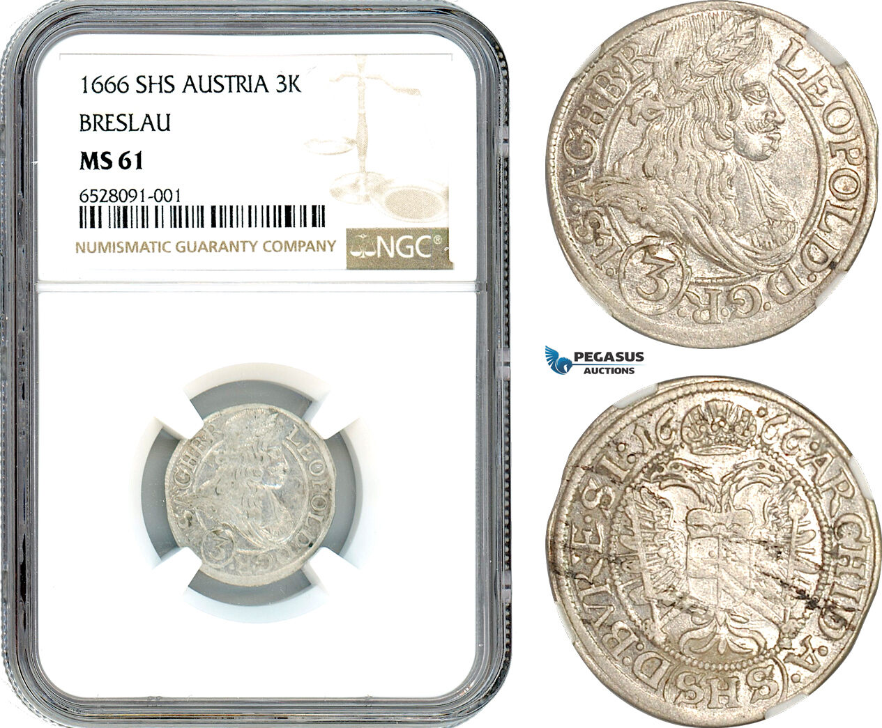 Austria 3 Kreuzer 1666 NGC MS61 | MA-Shops