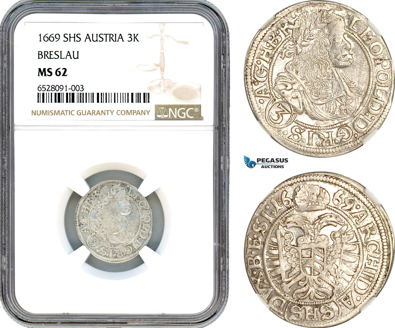 Austria 3 Kreuzer 1669 NGC MS62 | MA-Shops