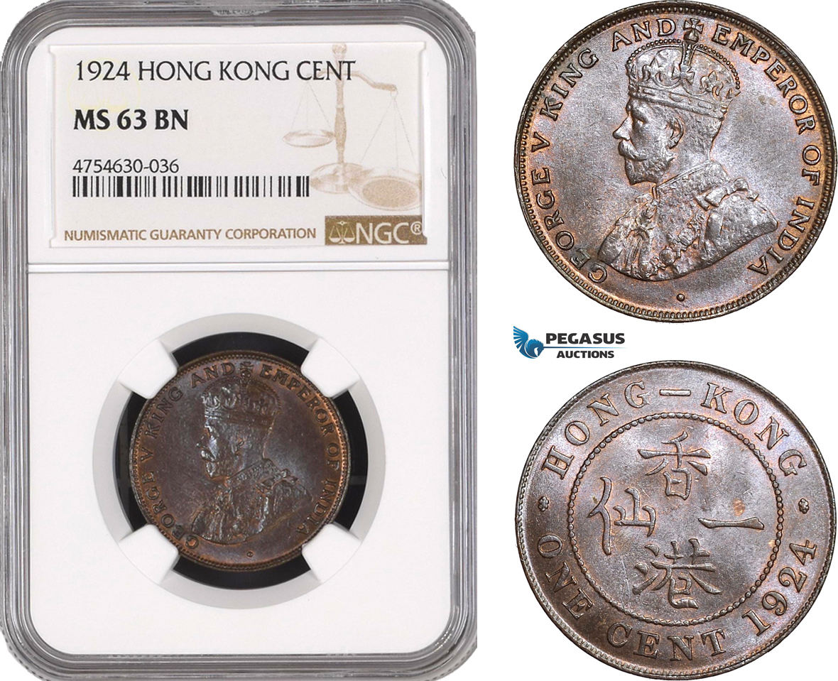 Hong Kong 1 Cent 1924 NGC MS63BN | MA-Shops