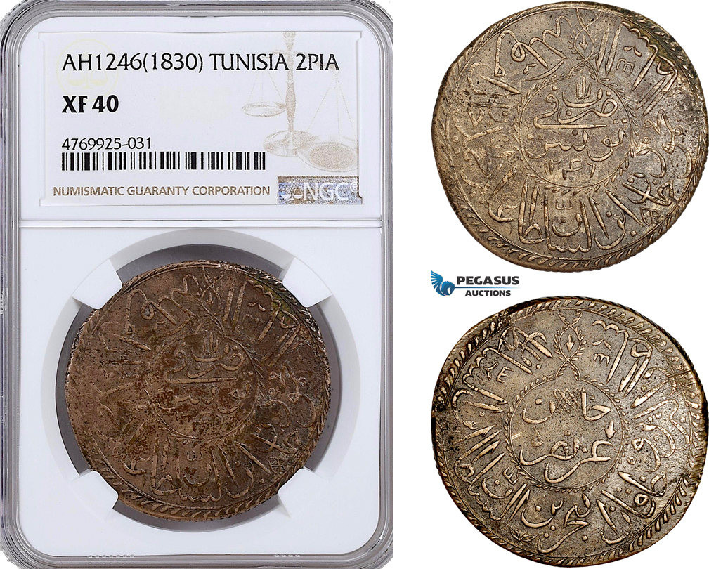 Ottoman Empire 2 Piastres AH1246 1830 Tunisia, Mahmud II NGC XF40 | MA-Shops