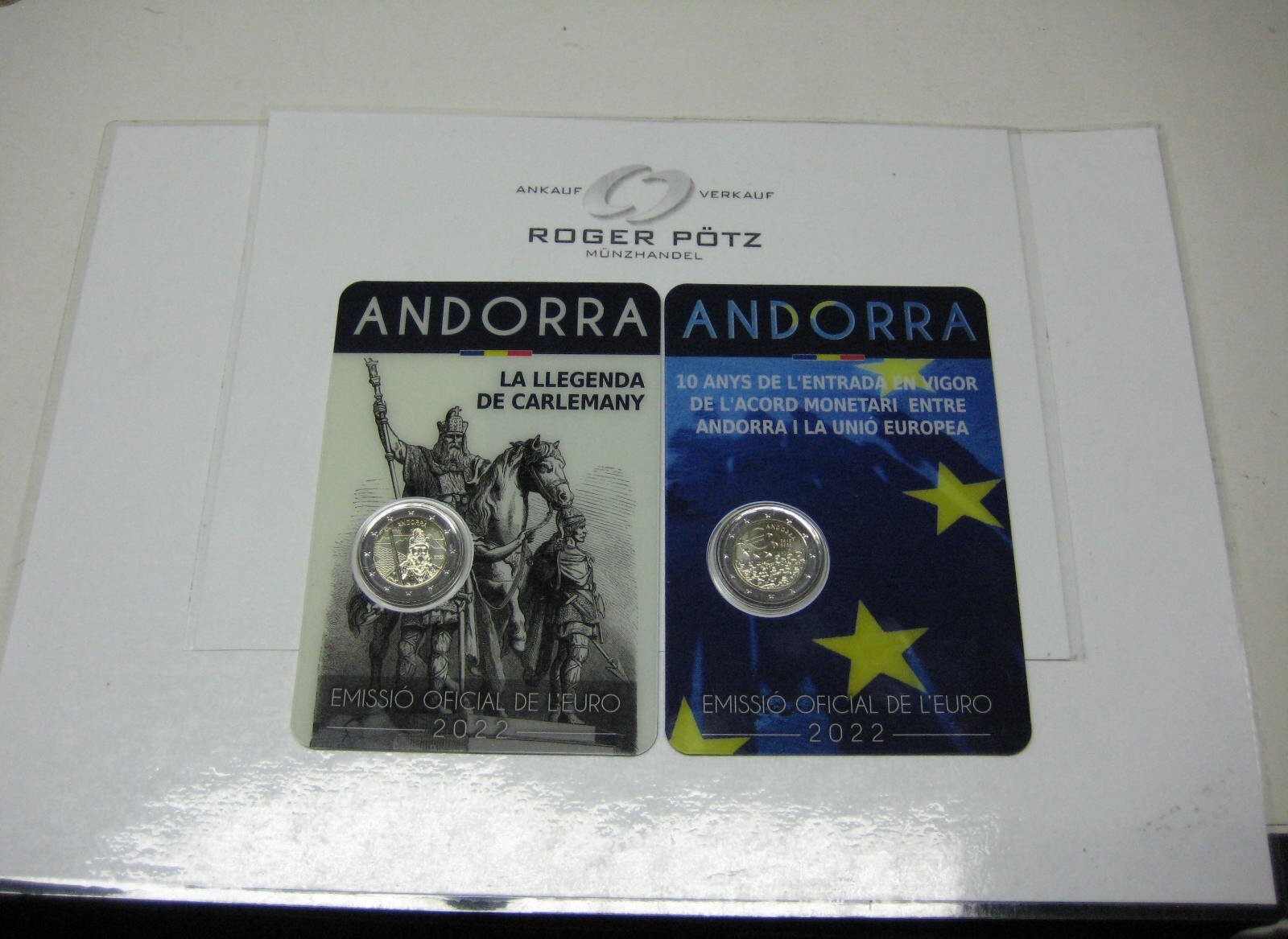 ANDORRA 2 x 2 Euro 2022 Gedenkmünzen Karl der Große und Euro in ...