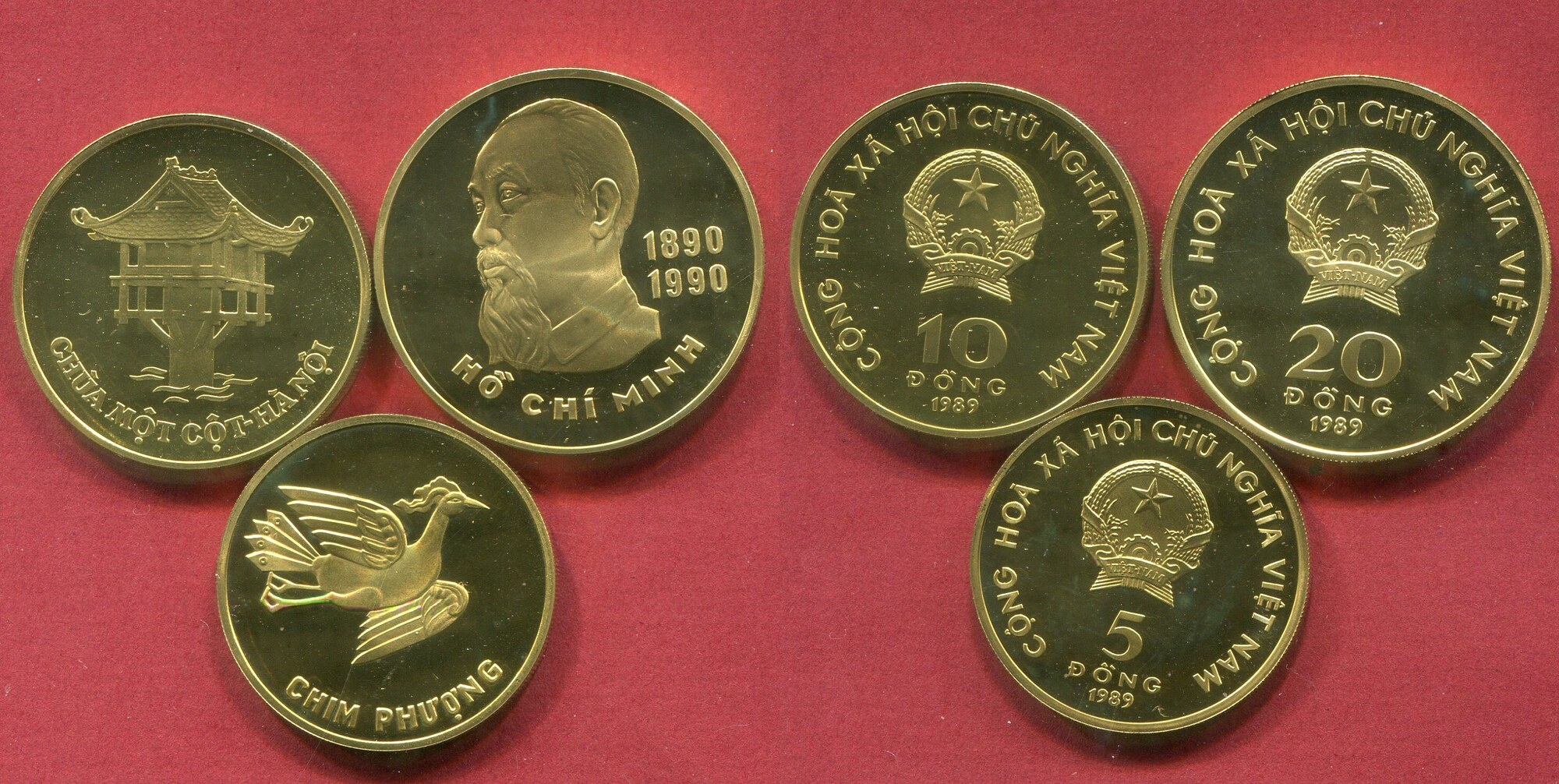 Vietnam 5, 10, 20 Dong 3 Münzen Coins Set 1989 Ho Chi Minh, Pagoda Bird ...
