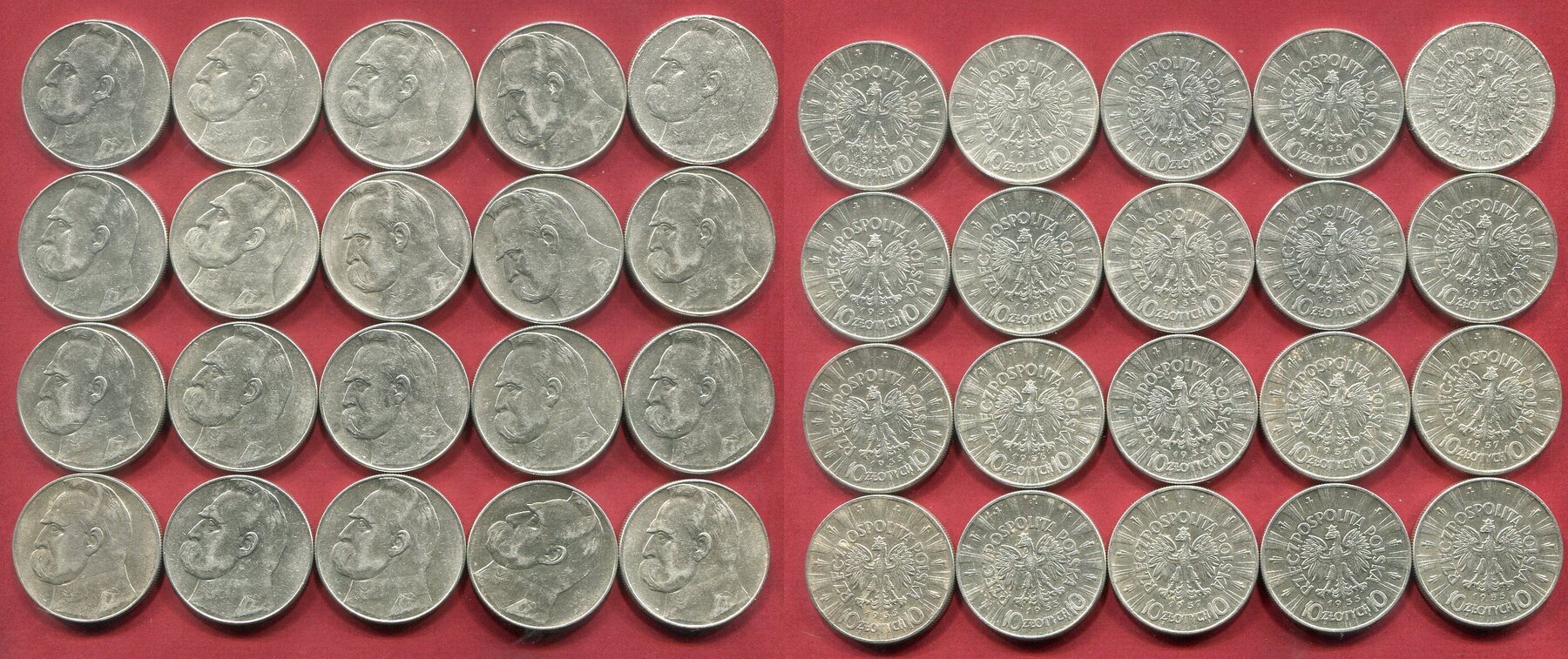 Polen 20 x 10 Zloty Silbermünzen 1935 ff Marschall Pilsudski ... Polen 20 x 10 Zloty Silbermünzen 1935 ff Marschall Pilsudski ...