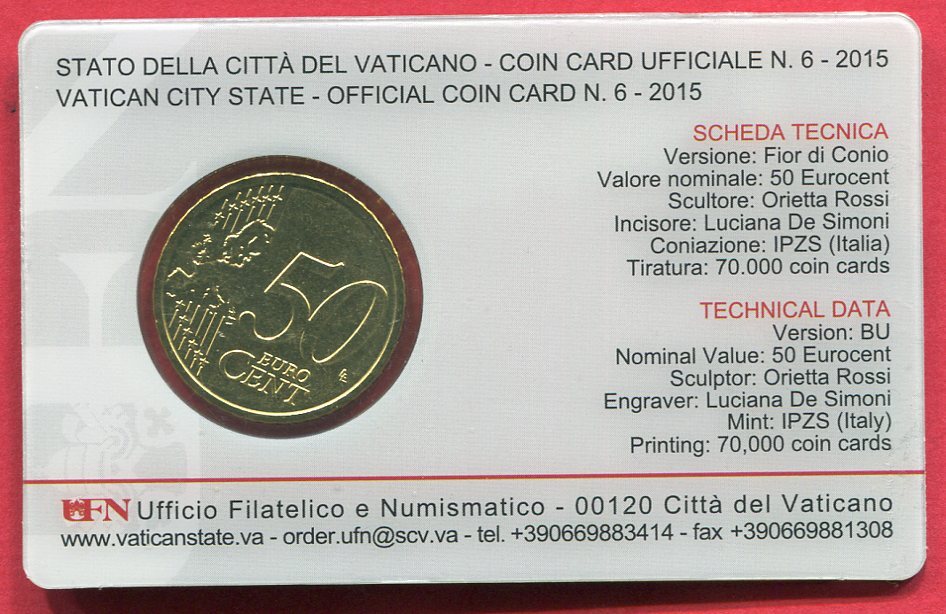 Vatikan 50 Cent 2015 Coincard N. 6 - Papst Franziskus I BU | MA-Shops