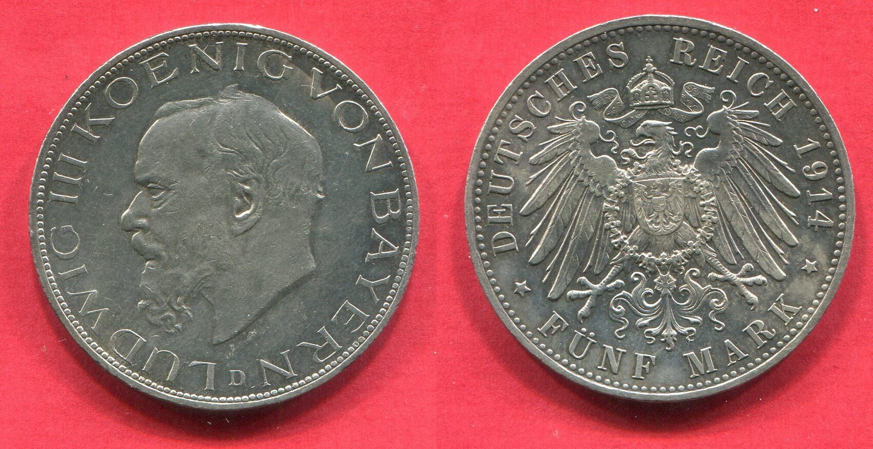 Bayern, Bavaria 5 Mark Ludwig III. 1914 1914 Ludwig III. AU toned | MA ...